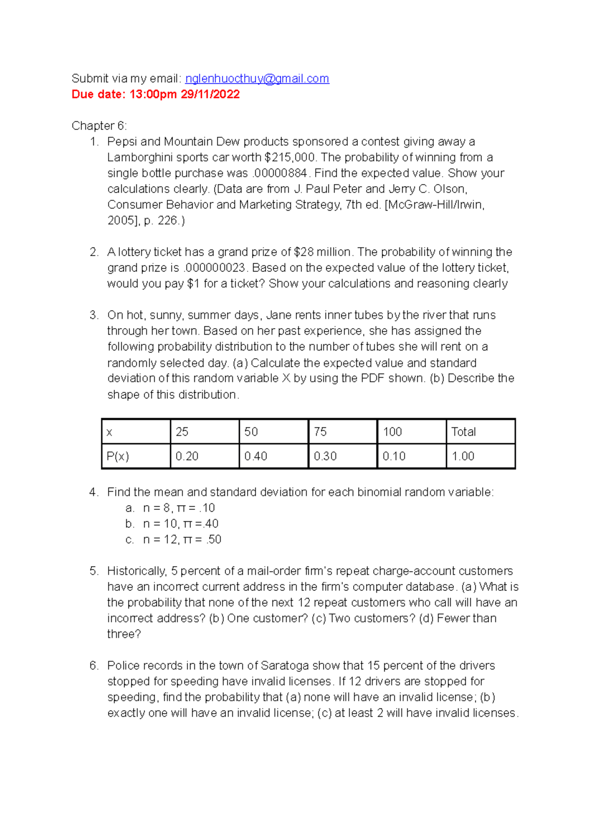 Exercise Chap 6 7 None Submit Via My Email Nglenhuocthuygmail Due Date 1300pm 2911 4963