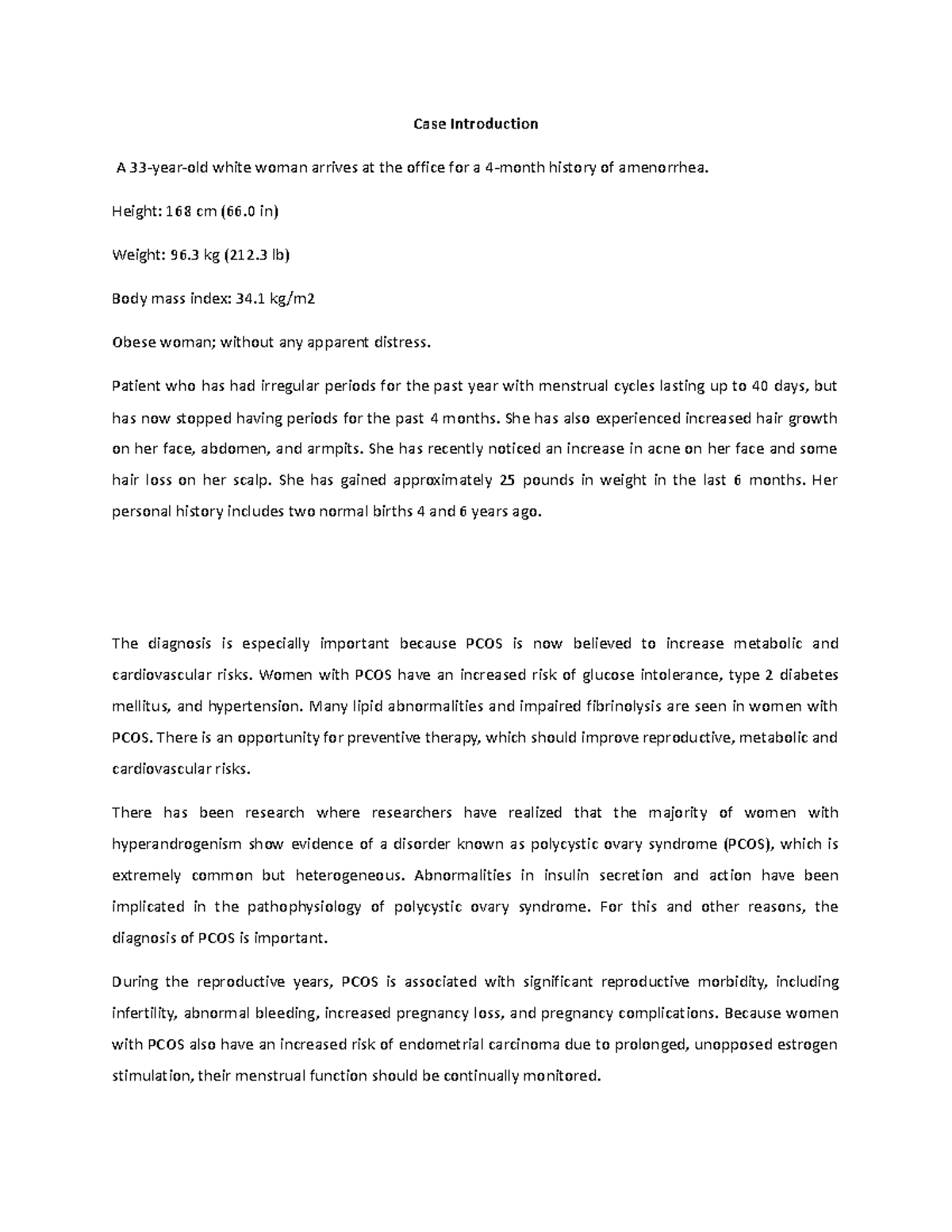 Case Introduction - caso clínico en ingles - Case Introduction A 33 ...