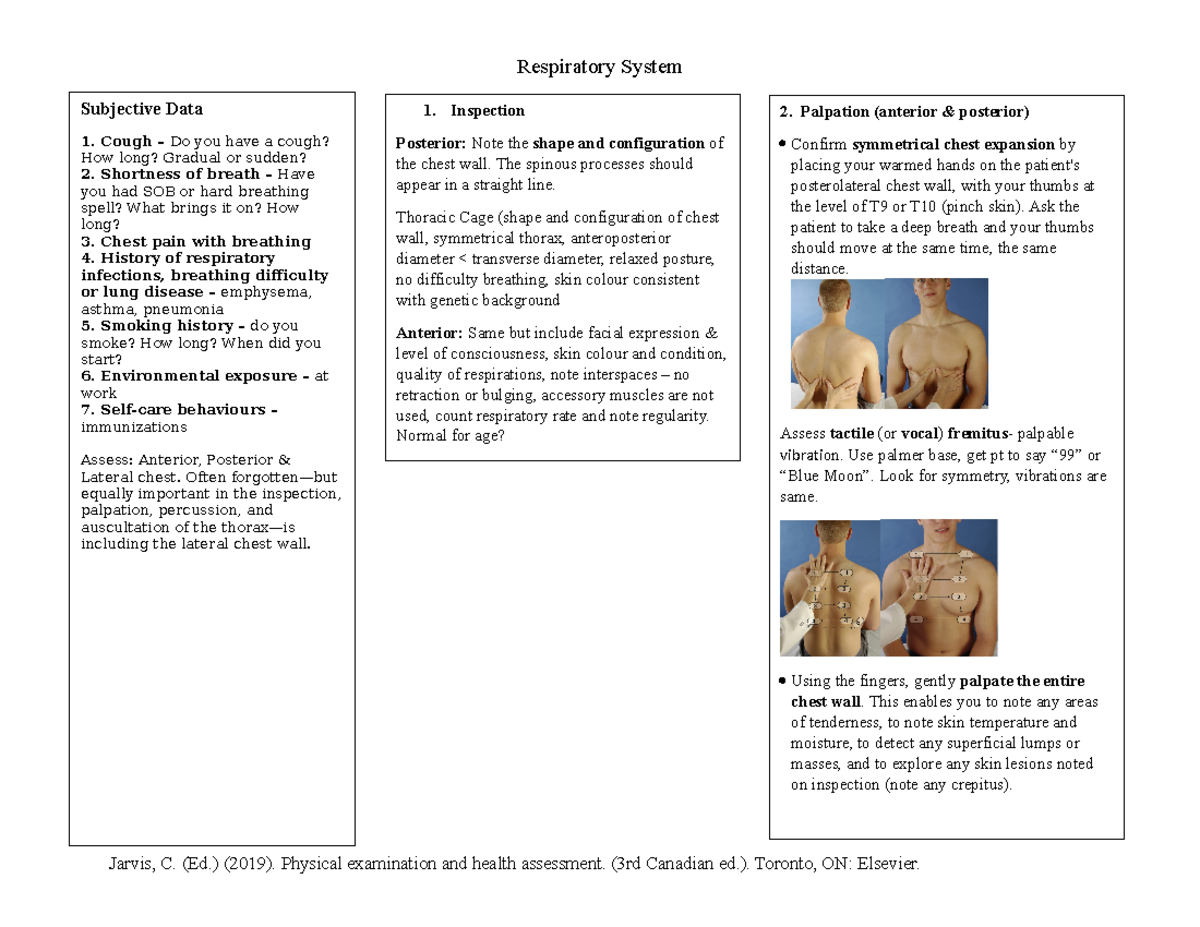 Respiratory Assessment Map- student copy - Respiratory System Jarvis, C ...