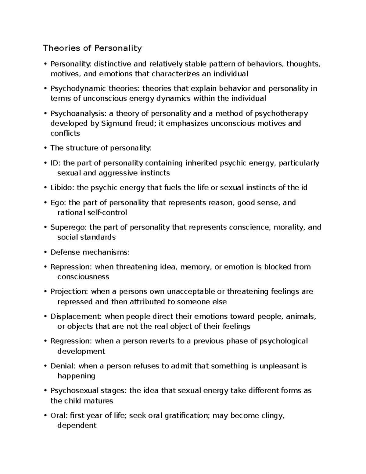 Psych - Theories of Personality Personality: distinctive and relatively ...