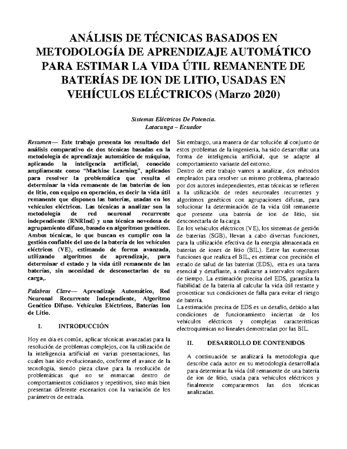 Aprendizaje Automatico PARA Estimar VIDA Remanente DE Baterias Carro ...
