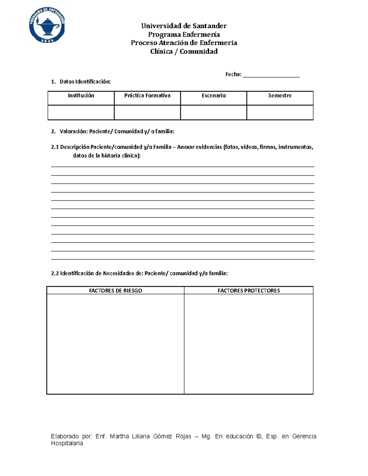 Formato PAE UDES Arreglado - Programa Enfermería Proceso Atención de ...