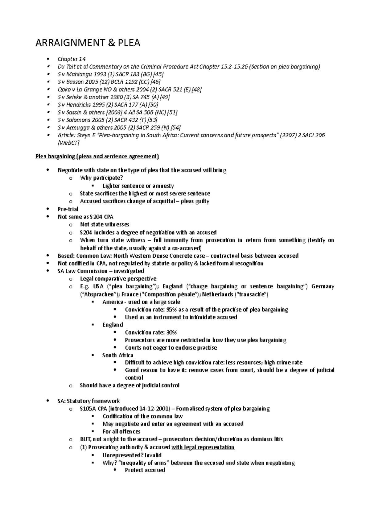 ARRAIGNMENT & PLEA - ARRAIGNMENT & PLEA Chapter 14 Du Toit et al ...