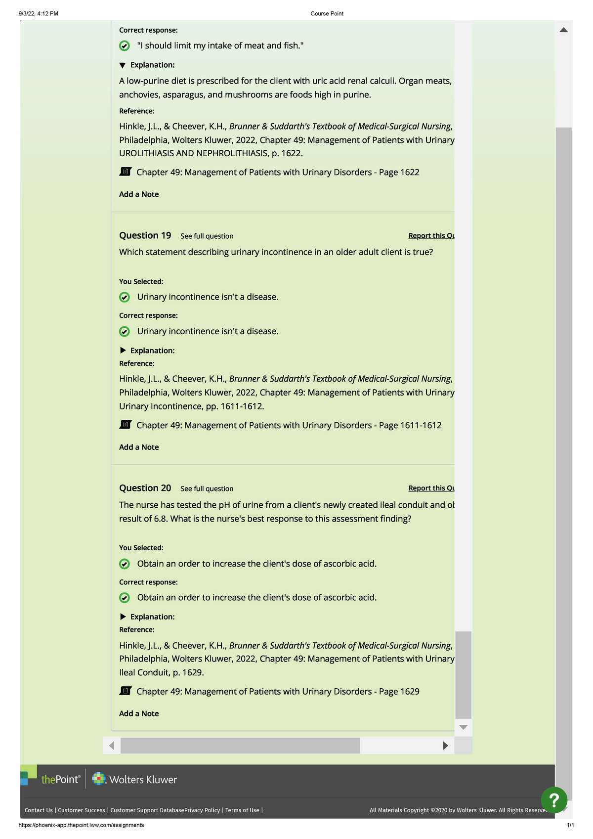 Urinary 7coursepoint - prep u quizzes - 9/3/22, 4:12 PM Course Point ...