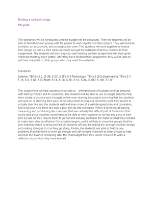 ELM-462-Unit Plan week 4 - Interdisciplinary STEM Unit Plan Grade: 5 th ...