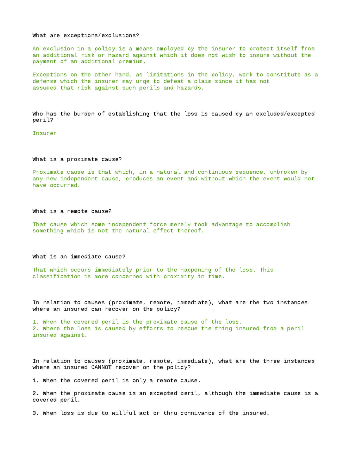 Insurance flashcards - What are exceptions/exclusions? An exclusion in ...