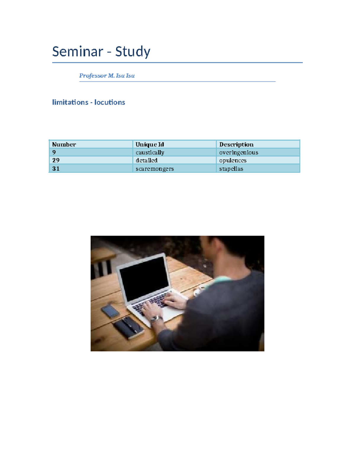 Science Study - Fall Semester 2010 - Seminar - Study Professor M. Isa Isa limitations ...