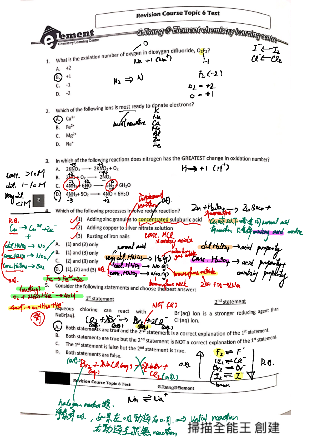 Element Redox Quiz - 7 D III Natl ( Nat ' ) I , Cl ± Cle D p, N FLC 02 ...