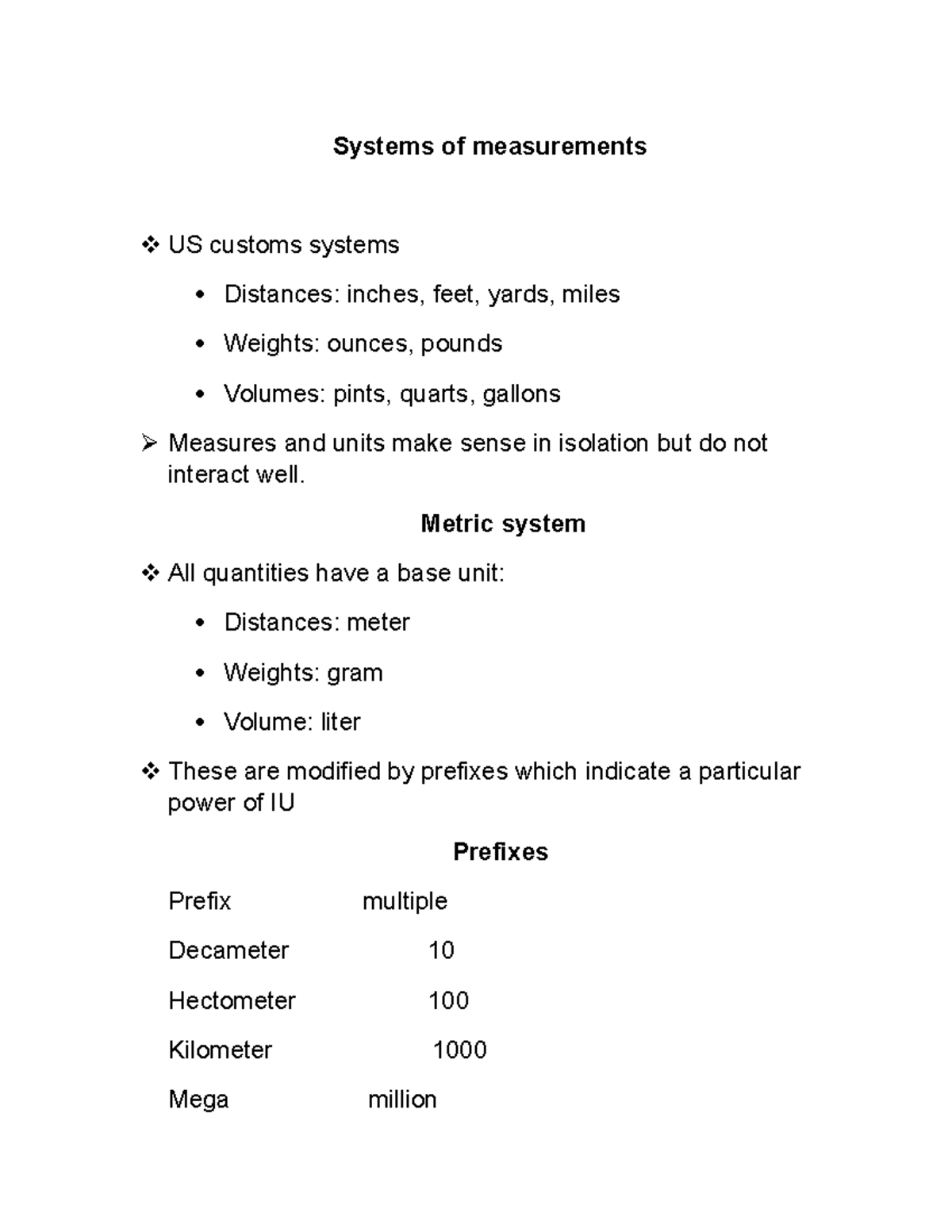 Math 1001 part 2 - Systems of measurements US customs systems Distances ...