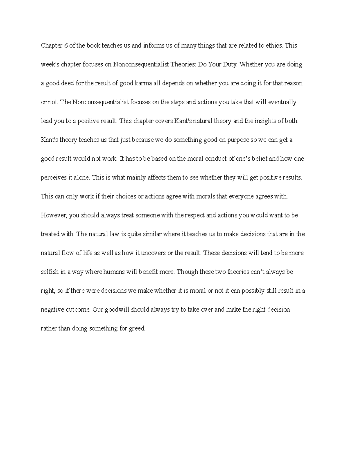 chapter 6 response - Chapter 6 of the book teaches us and informs us of ...