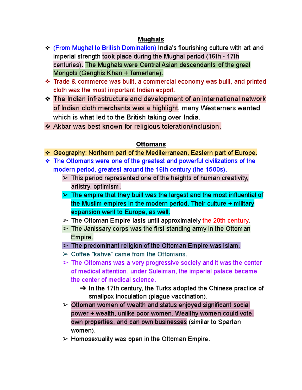 Notes - Mughals, Ottomans, West Africa - Mughals (From Mughal to ...