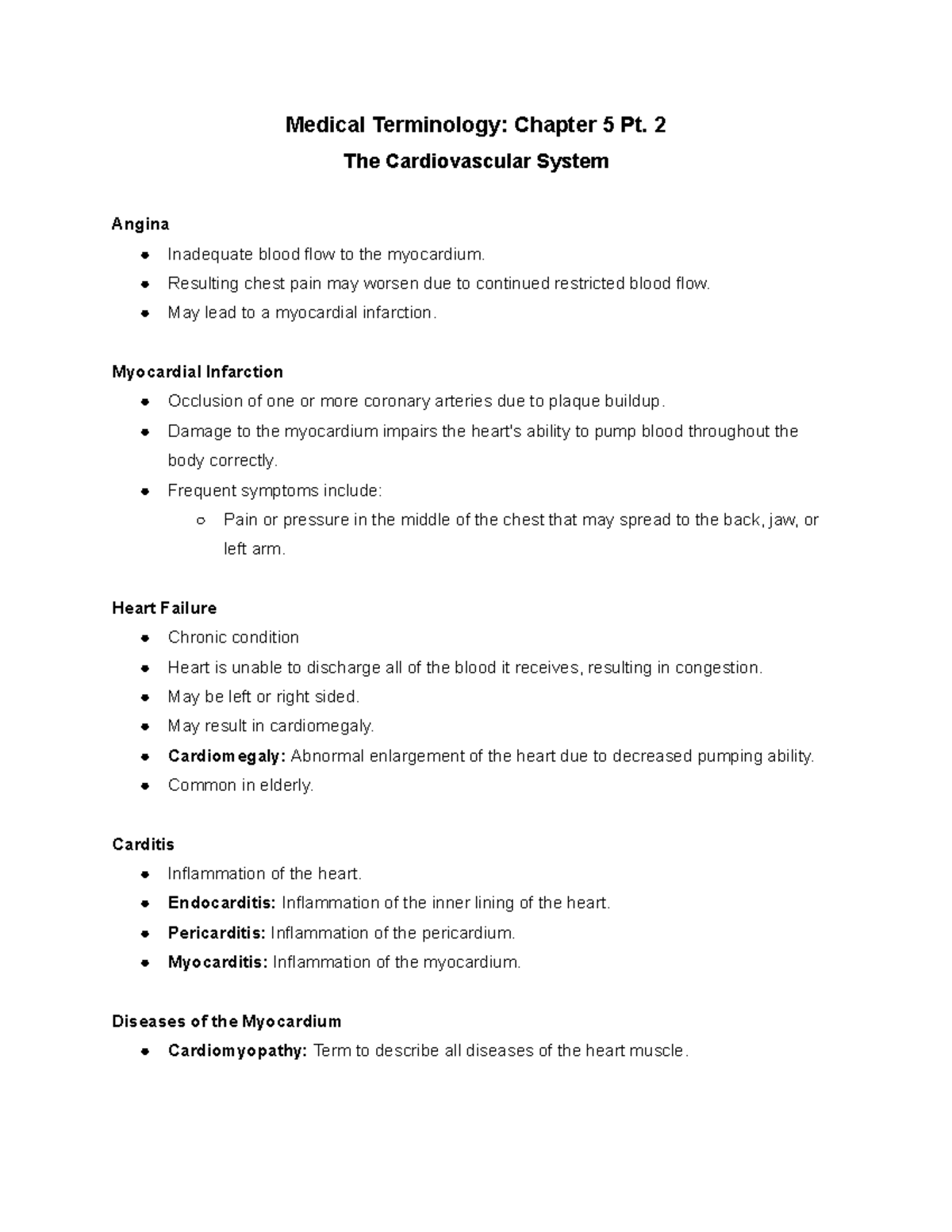 Medical Terminology: Cardiovascular System - Studocu