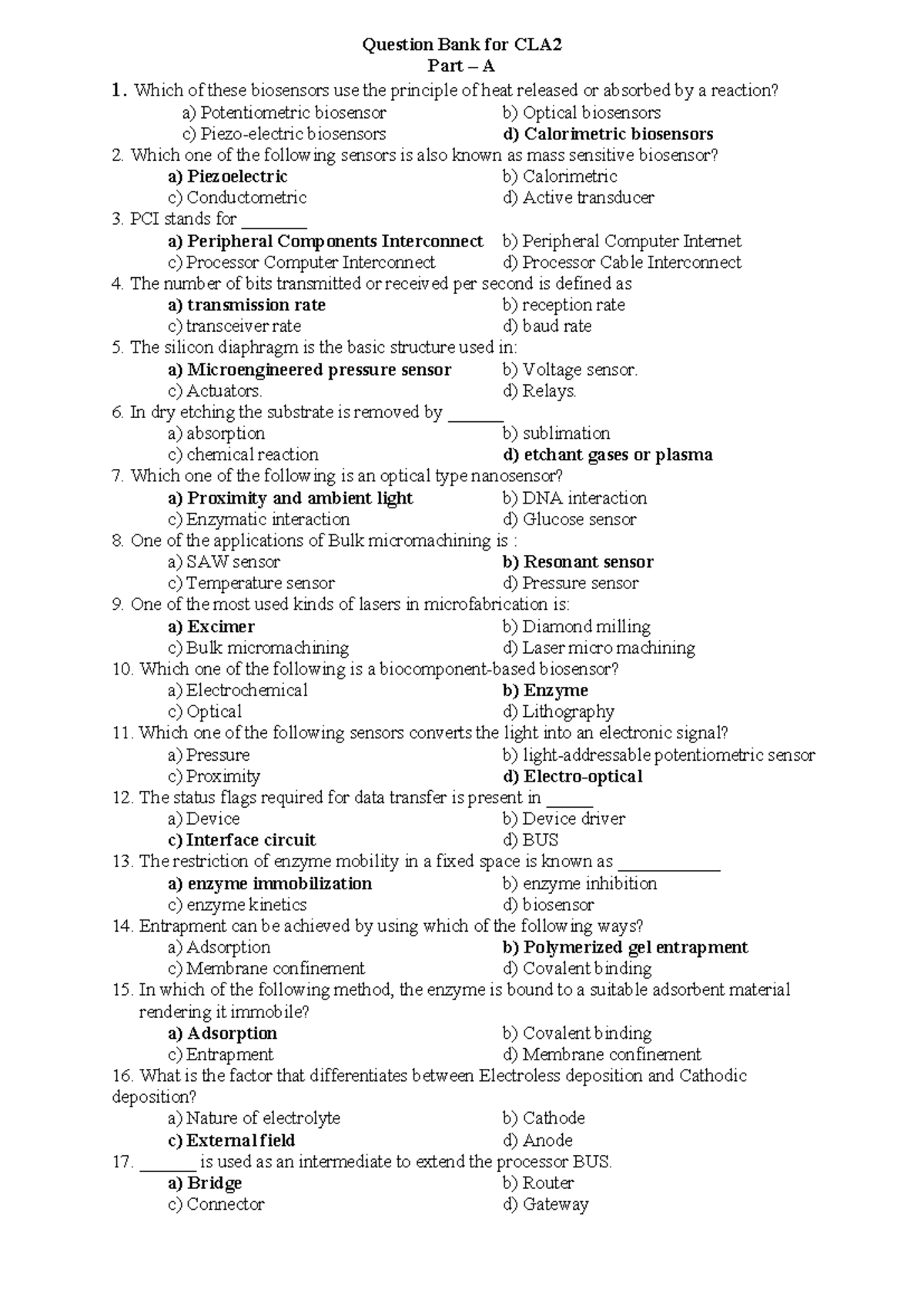 CLA 3 Question Bank - Notes - Question Bank for CLA Part – A 1. Which ...