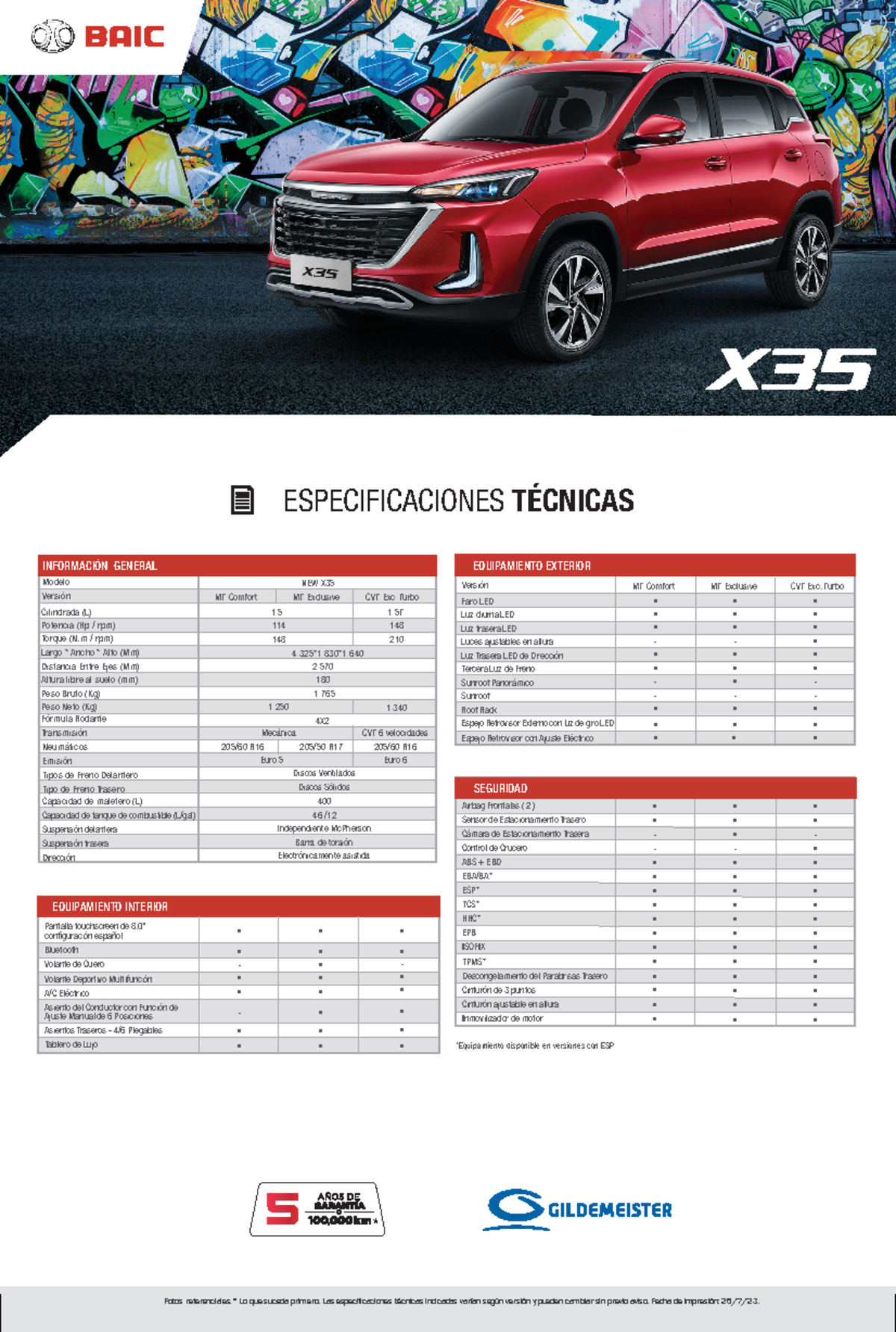 Ficha Tecnica SUV X35 - NADA - Fotos referenciales.* Lo que suceda primero. Las especificaciones ...