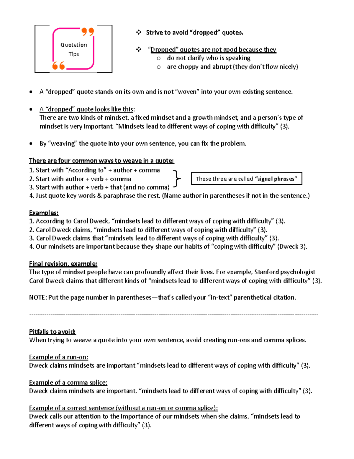 Quotation Tips Rev 16 - hope this helps - Strive to avoid “dropped ...