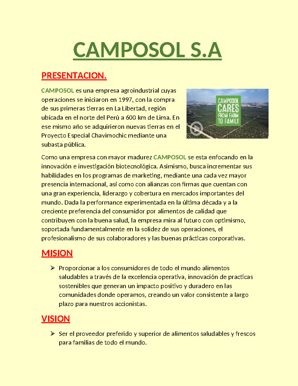 Camposol - CAMPOSOL S PRESENTACION. CAMPOSOL es una empresa ...