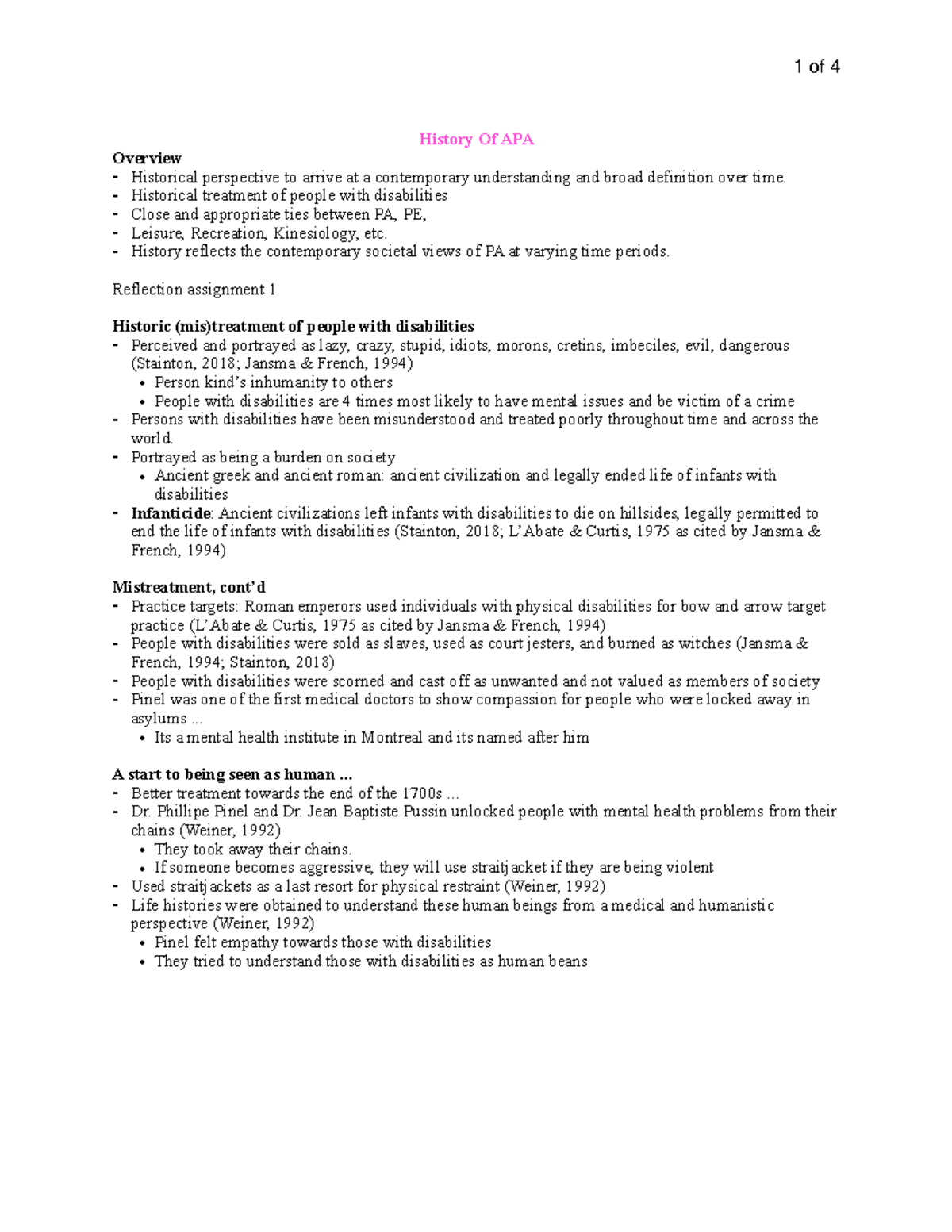 L1 - Professor Harvey - History Of APA Overview - Historical ...