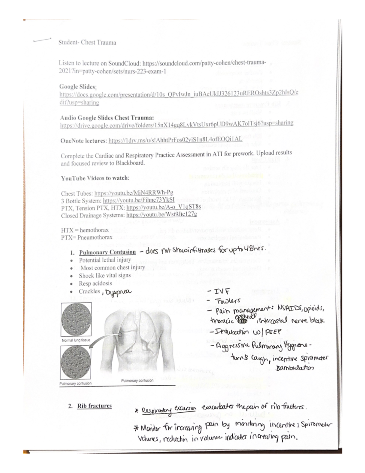 Chest Trauma worksheet - NURS223 - Studocu