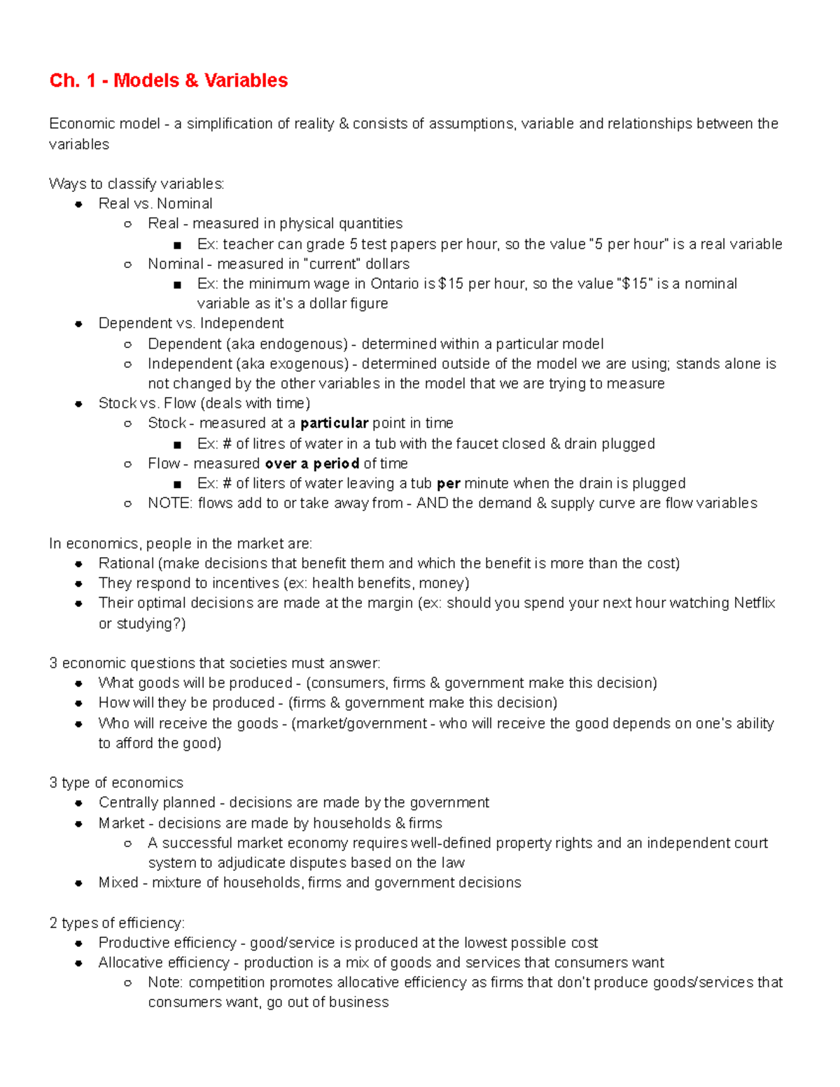 Ch. 1 Econ 1BB3 - Ch. 1 - Models & Variables Economic model - a ...