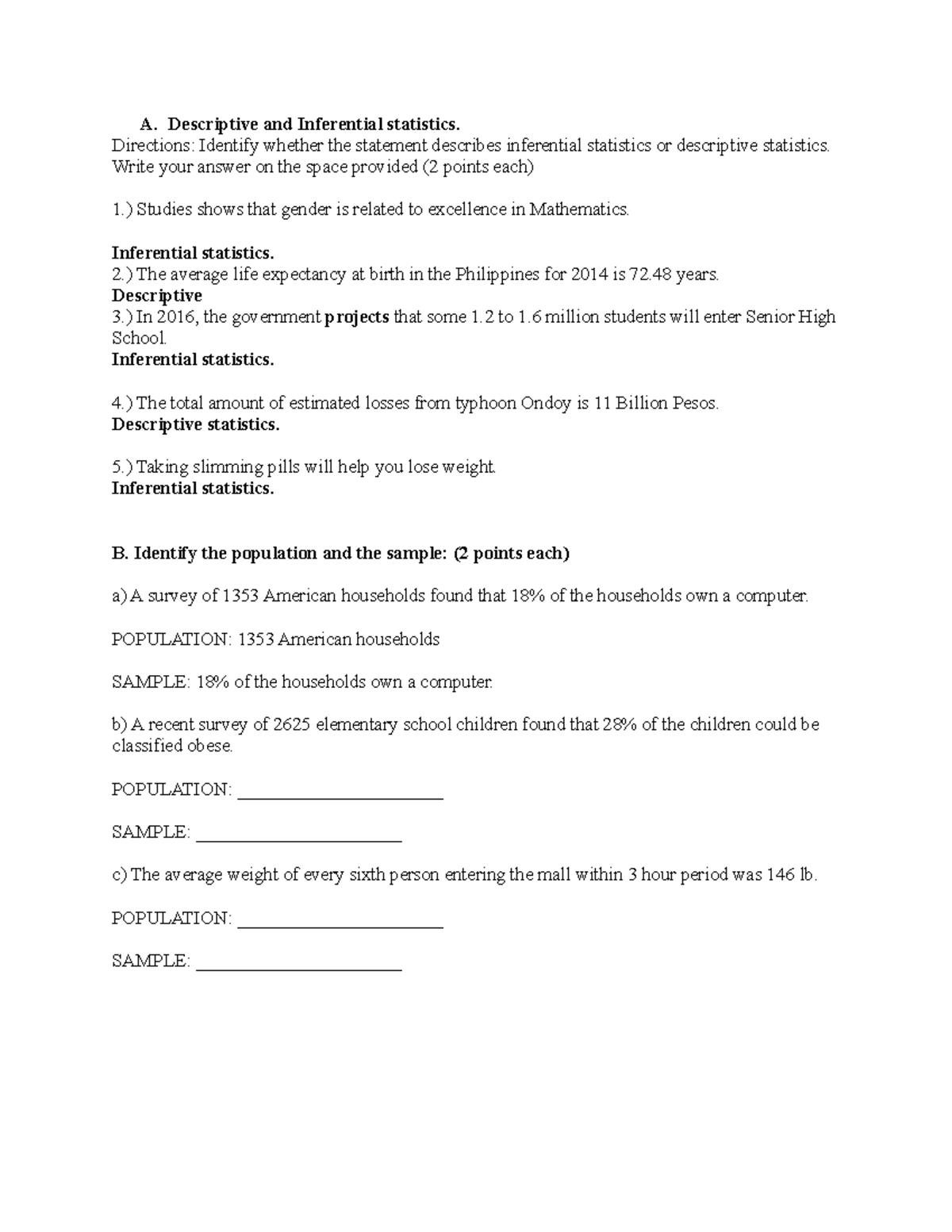 Example A 1 Biostatistics Descriptive Inferential Statistics
