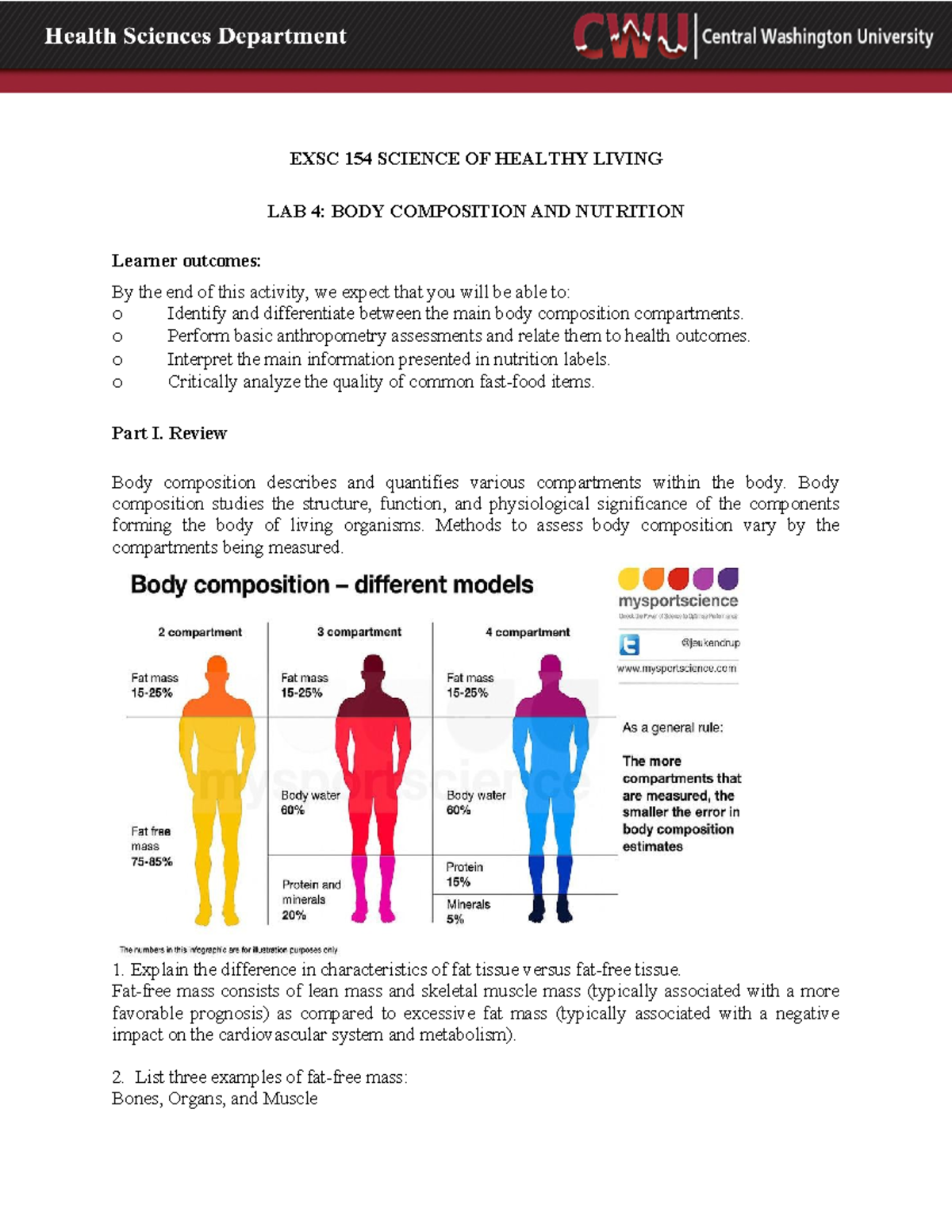 EXSC154 Lab4 Body Comp and Nutrition - EXSC 154 SCIENCE OF HEALTHY ...
