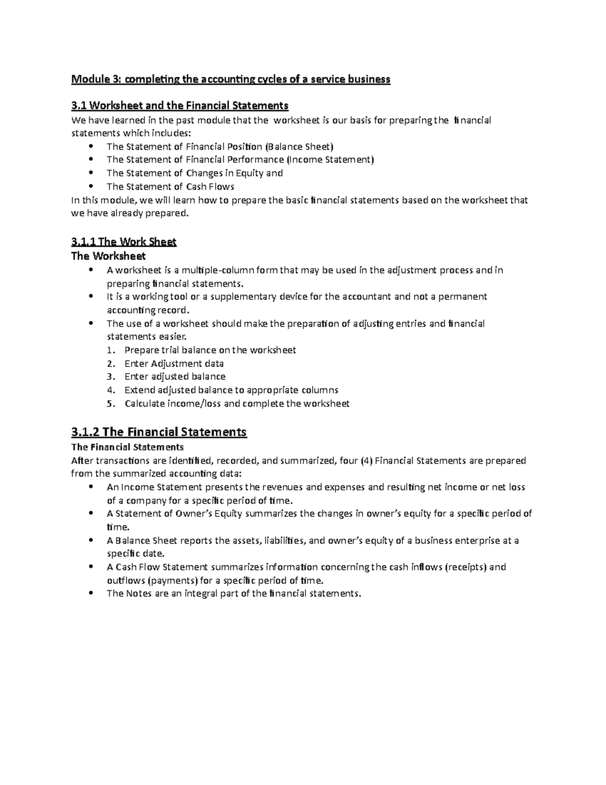 Module 3 to module 4 - Lecture notes 3 - Module 3: completing the ...