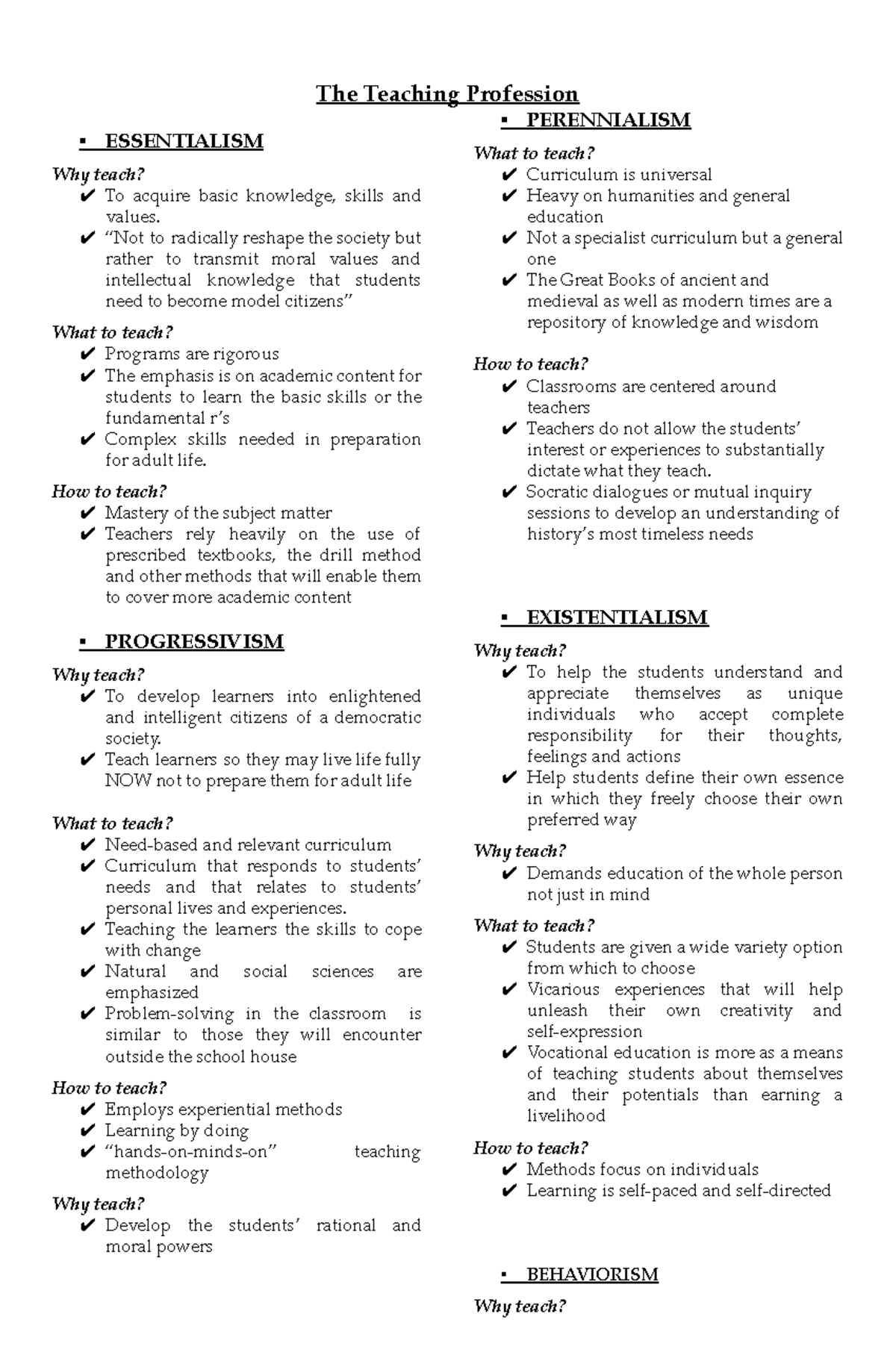 Philosophies of Education - The Teaching Profession ESSENTIALISM Why ...