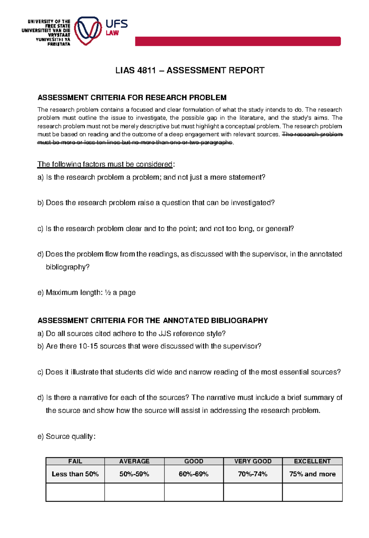 Assessment Criteria FOR Research Problem and ANN Bibliography - LIAS ...