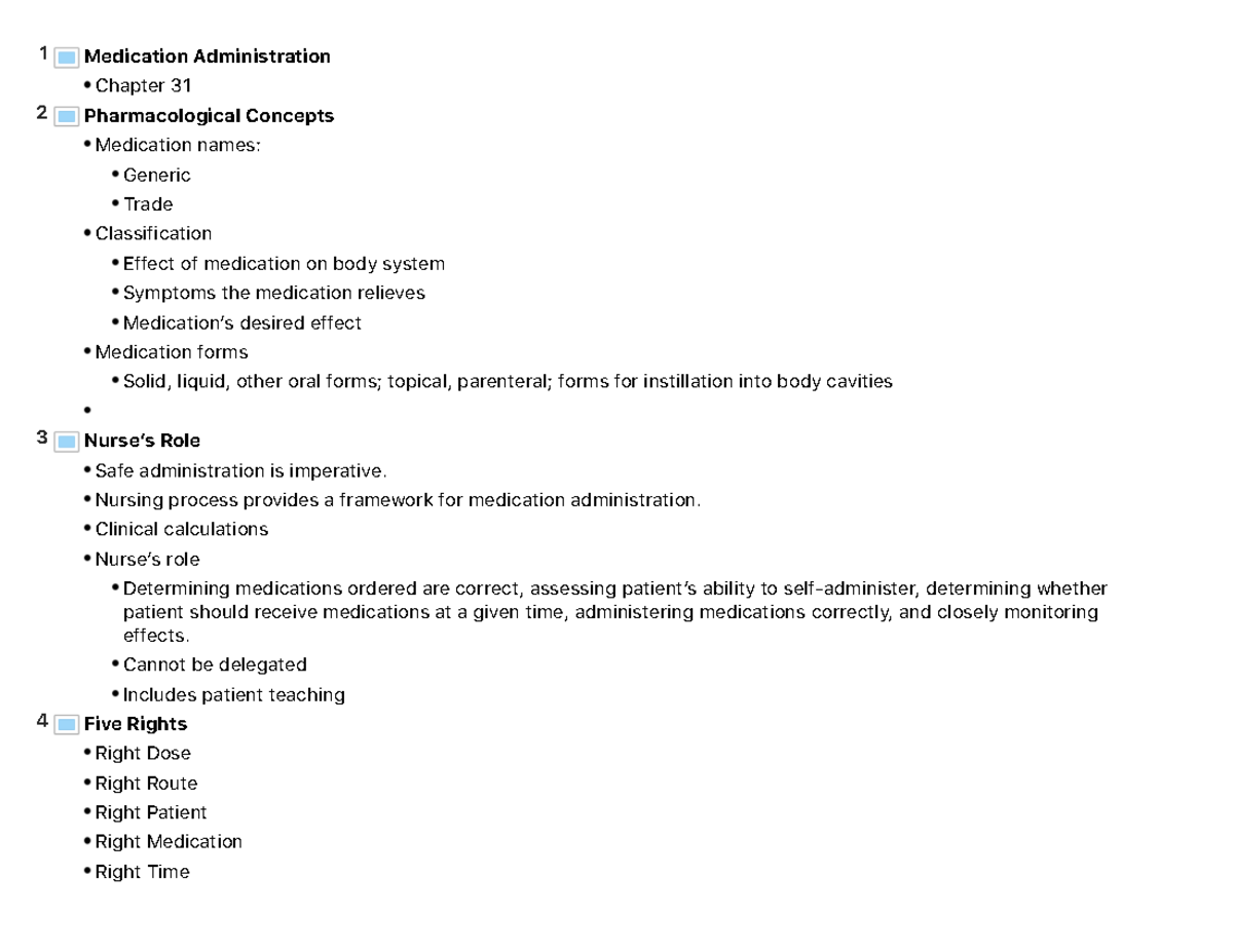 Medication Administration PDF - 1 Medication Administration Chapter 31 ...