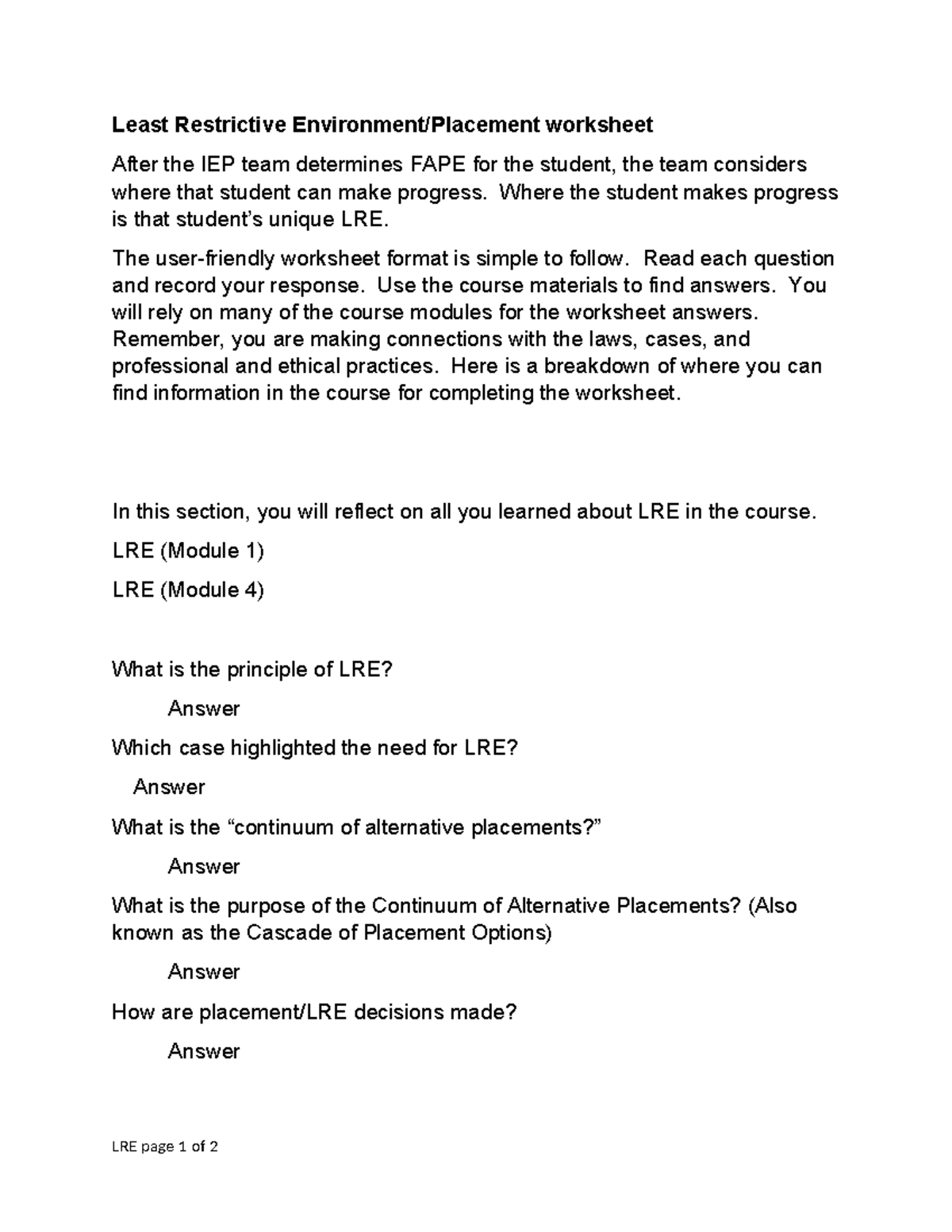 D792d86fc82686602 dd1bd7247278 b54 - Least Restrictive Environment/Placement worksheet After the ...