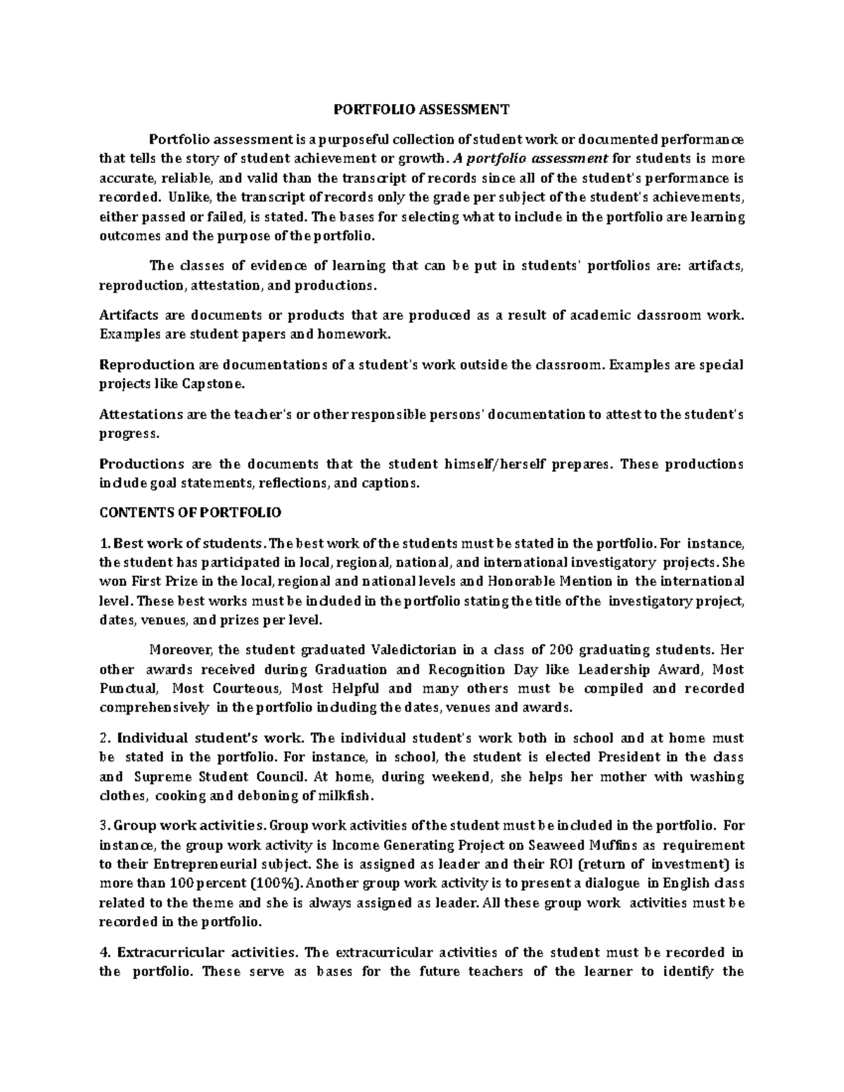 Portfolio-Assessment - PORTFOLIO ASSESSMENT Portfolio assessment is a ...