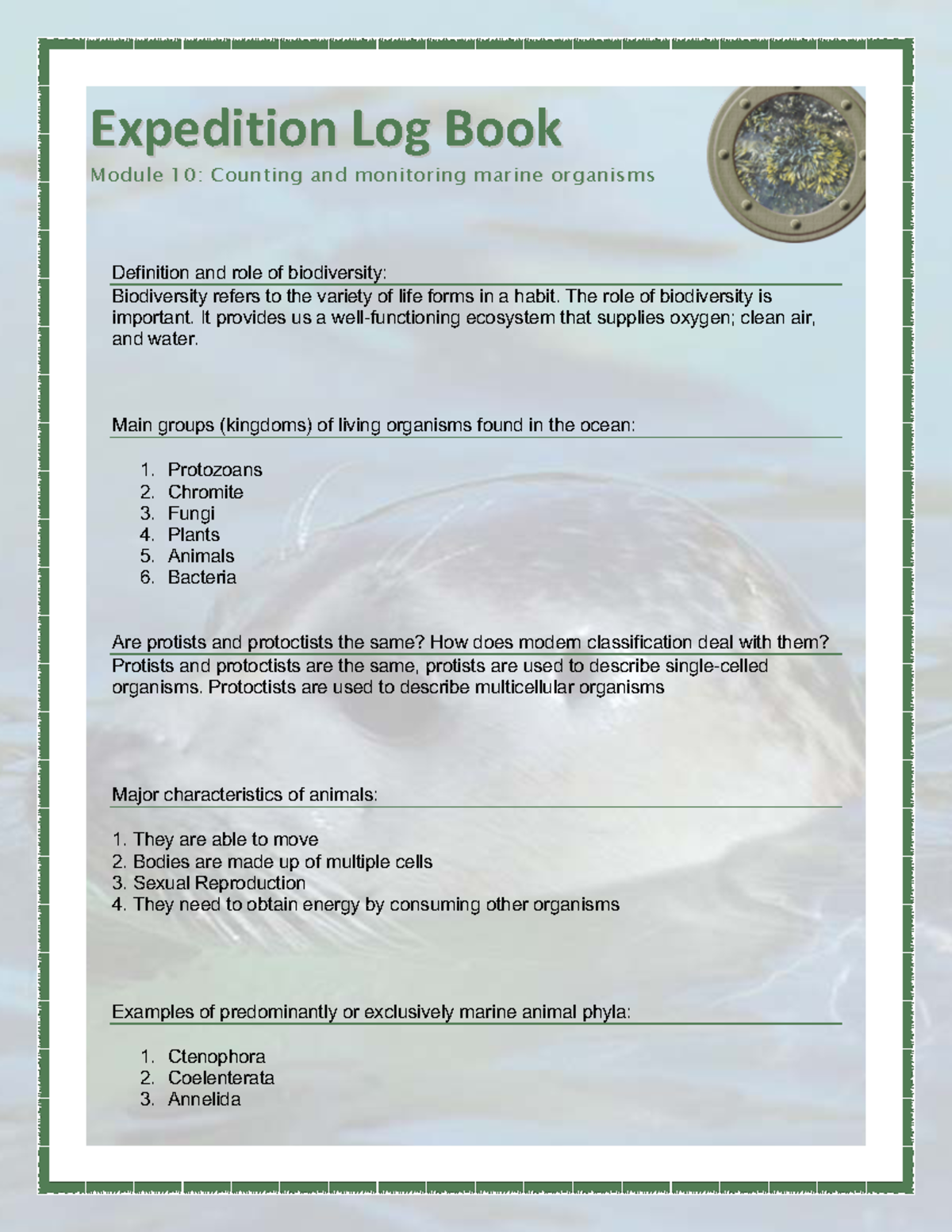 Log Book 10 - E x p e d i t i o n L o g B o o k M M o o d d u u l l e e ...