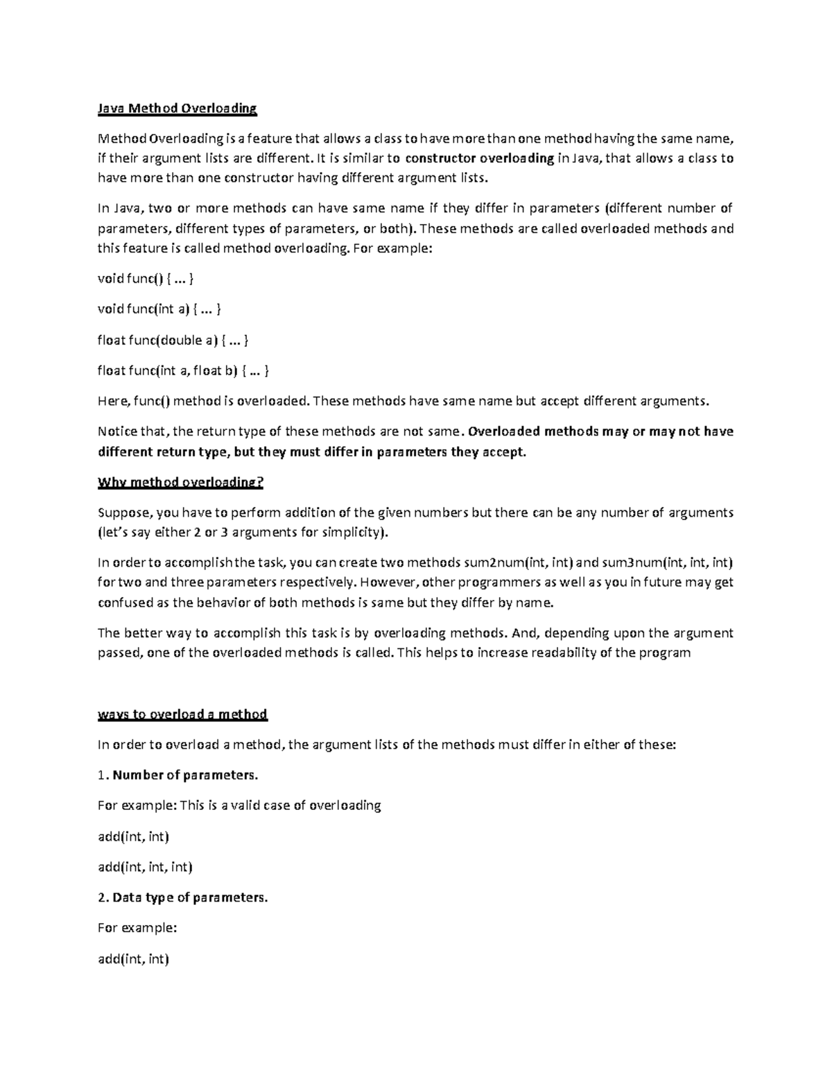 Java Method Overloading - Java Method Overloading Method Overloading is ...