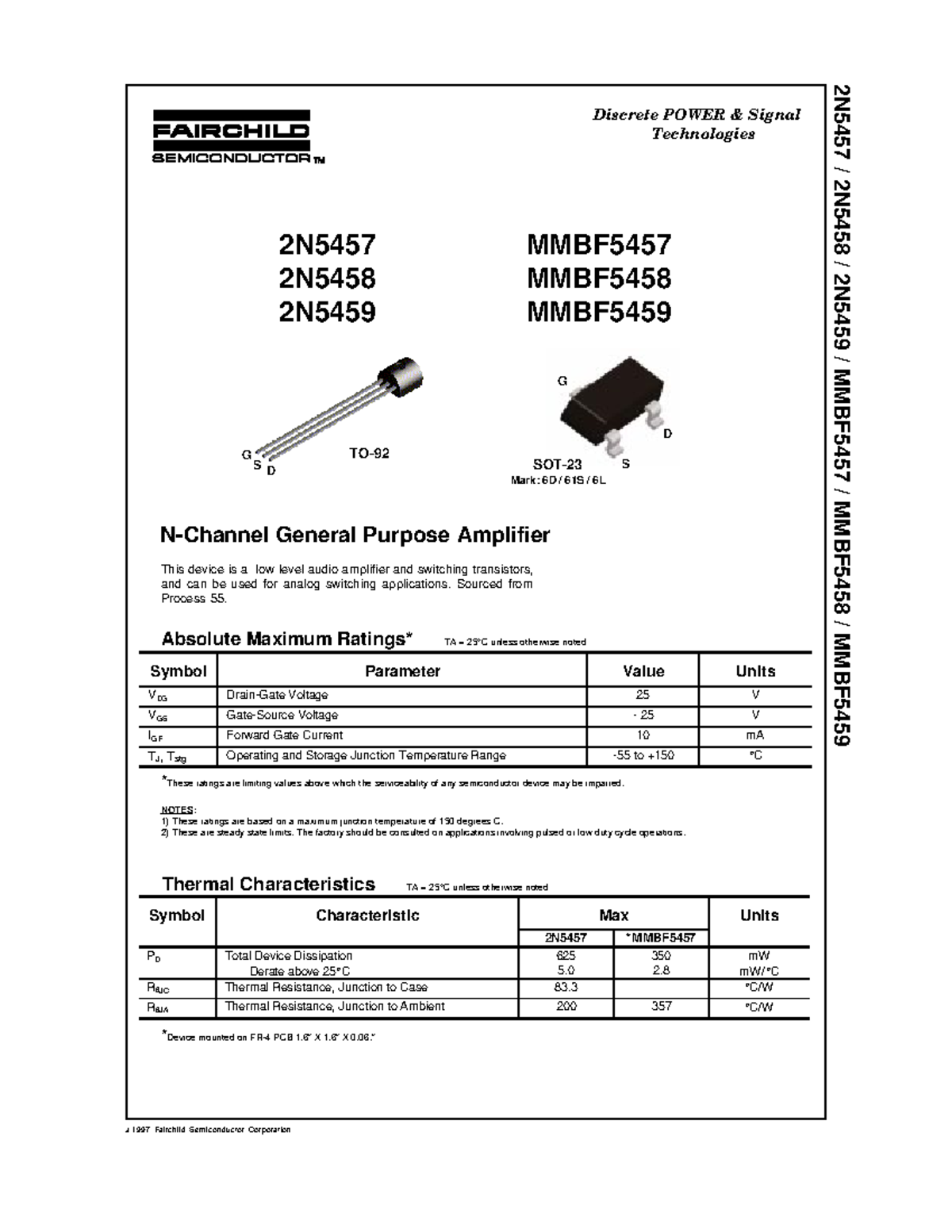 2N5457 - Discrete POWER & Signal Technologies 2N 2N 2N MMBF MMBF MMBF N ...