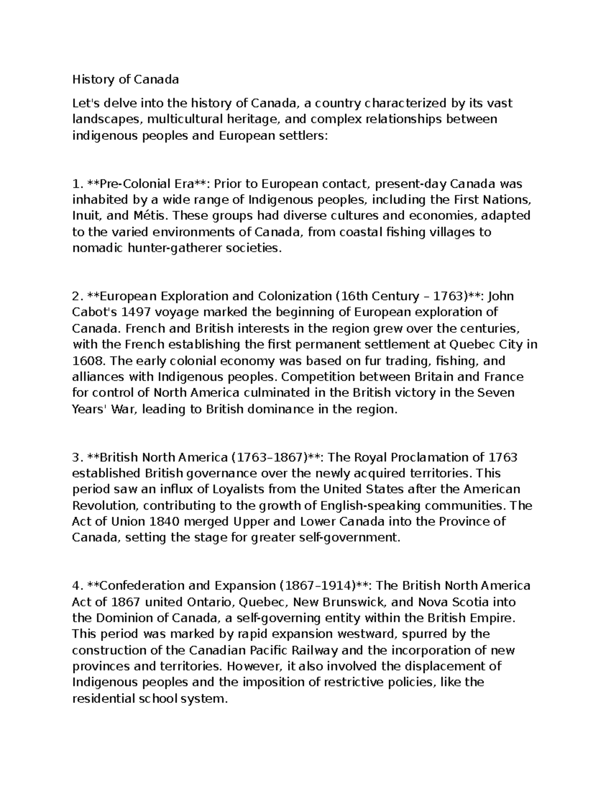 History of Canada - summary of the countries assignment - History of ...