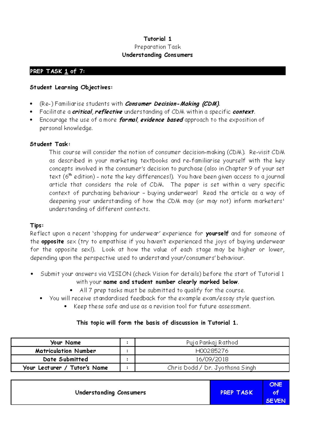 Prep Task #1 - Consumer Behaviour Tutorial 1 Preparation Task ...