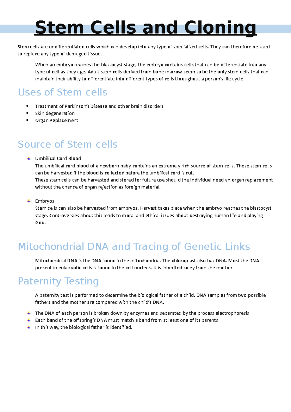 Stem Cells and Cloning - Stem Cells and Cloning Stem cells are ...