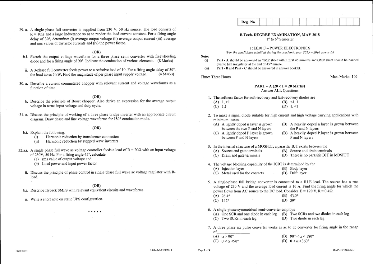 15EE301J 6 sem - Exam Paper - ####### 29. a. A single phase full ...