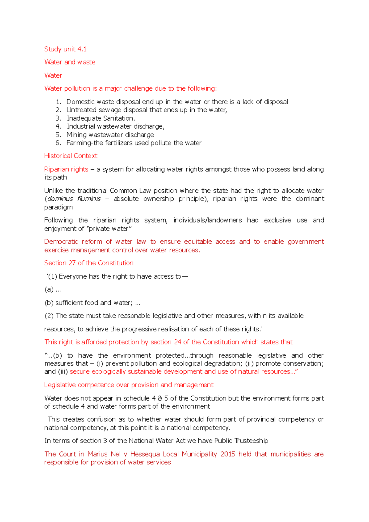 Study unit 4 water - Study unit 4. Water and waste Water Water ...