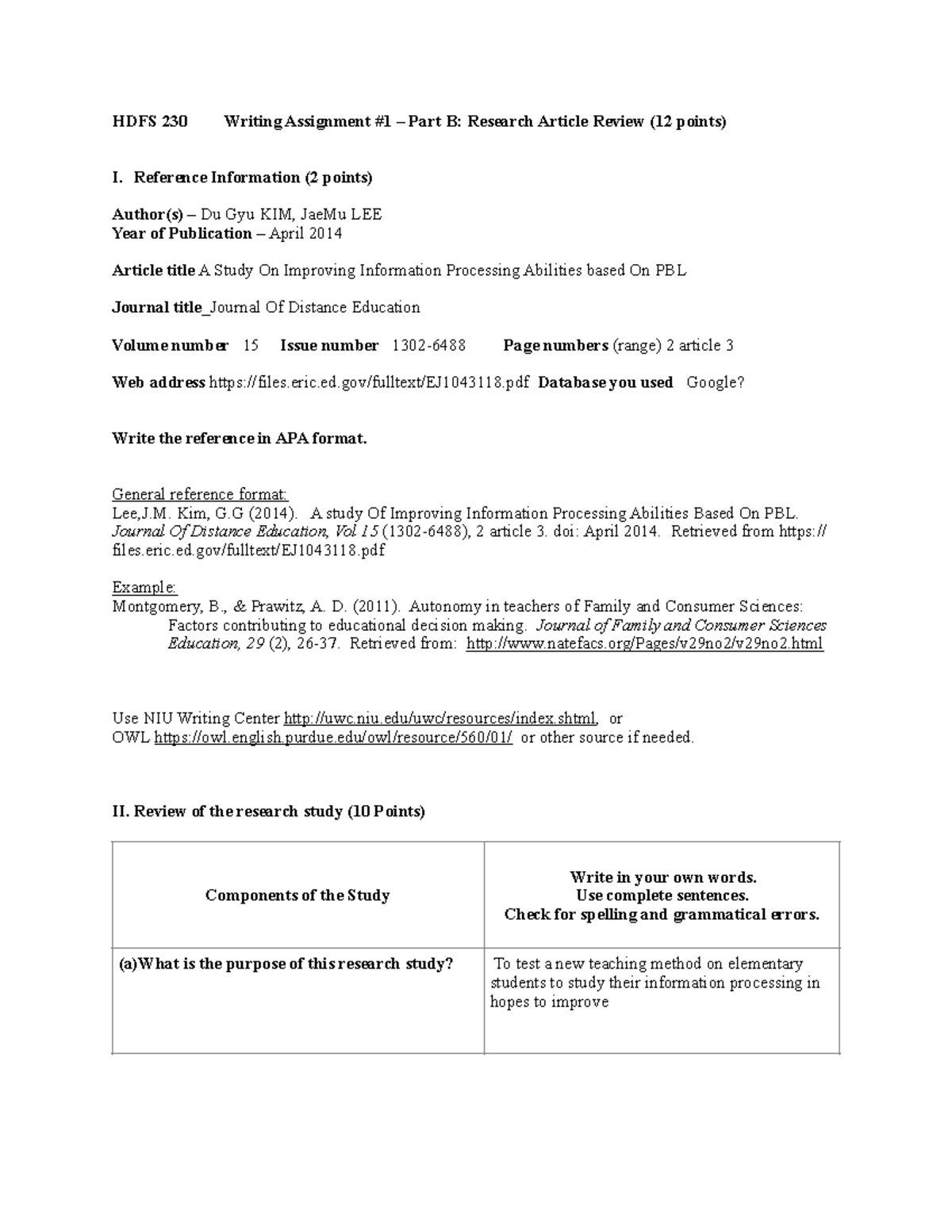 Writing Assignment #1 - Part B - HDFS 230 Writing Assignment #1 – Part ...