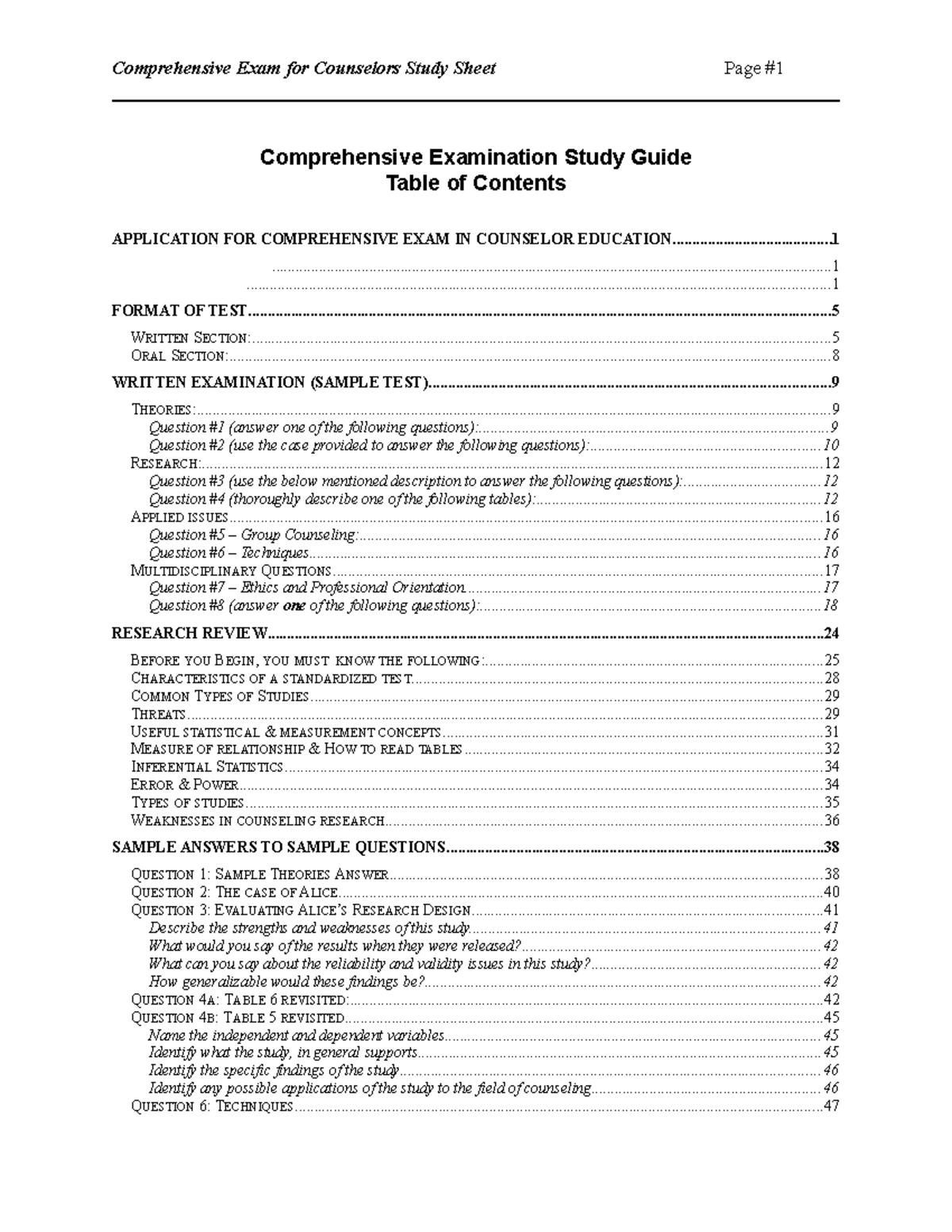 Comprehensive Examination Study Guide - - Studocu