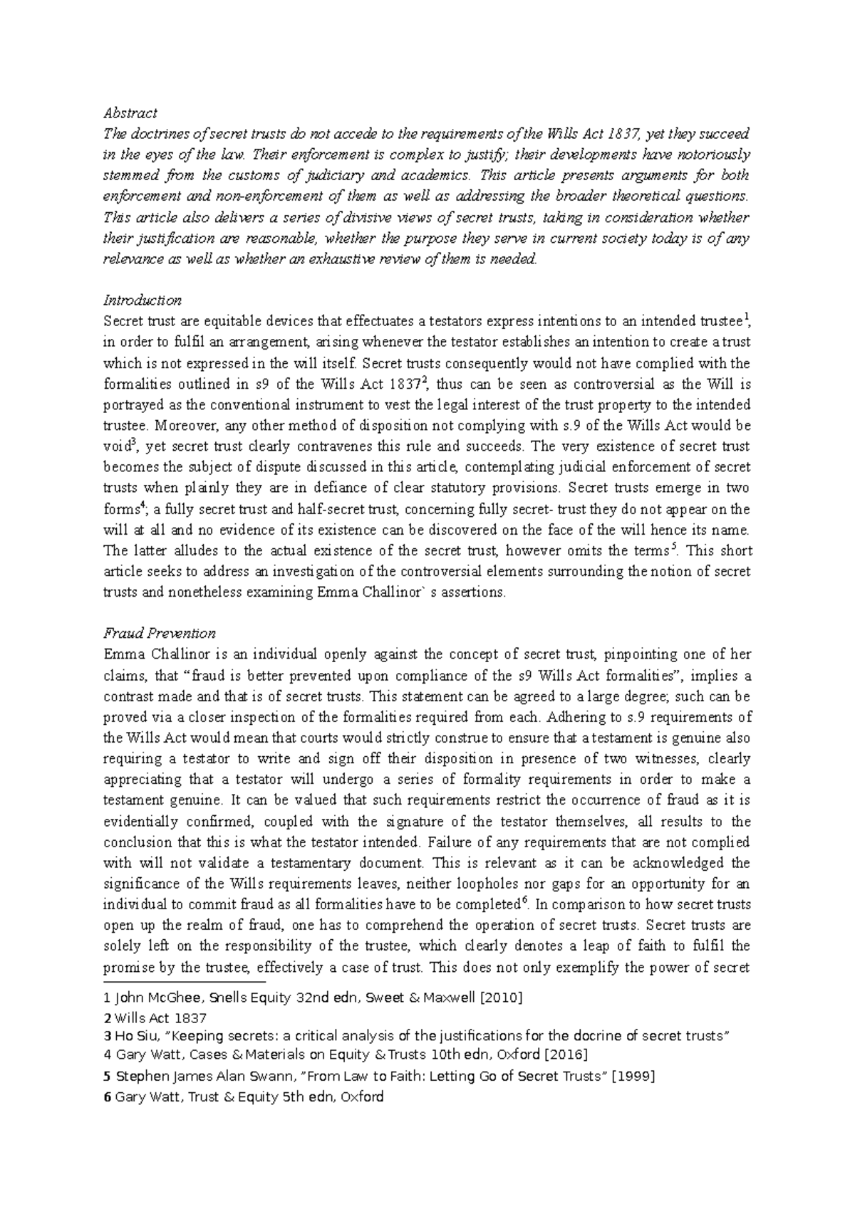 Secret trusts coursework - Abstract The doctrines of secret trusts do ...