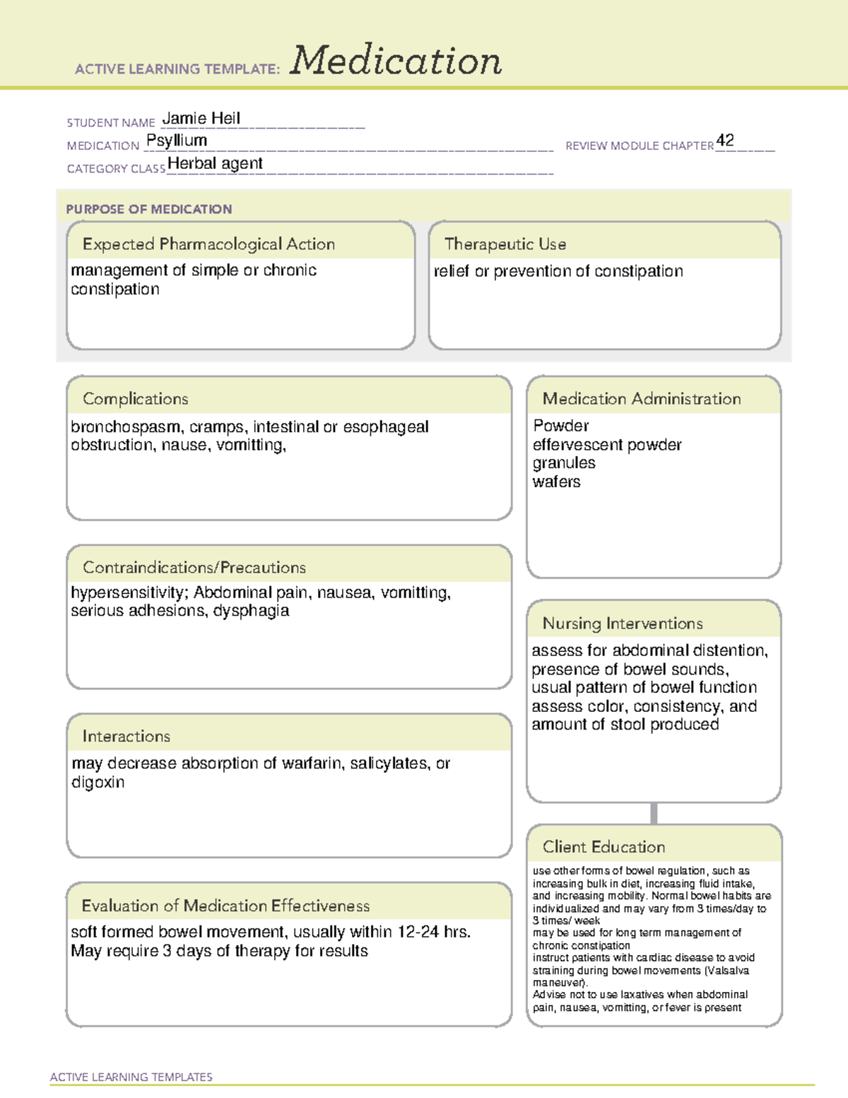 Psyllium - medication card - ACTIVE LEARNING TEMPLATES Medication ...