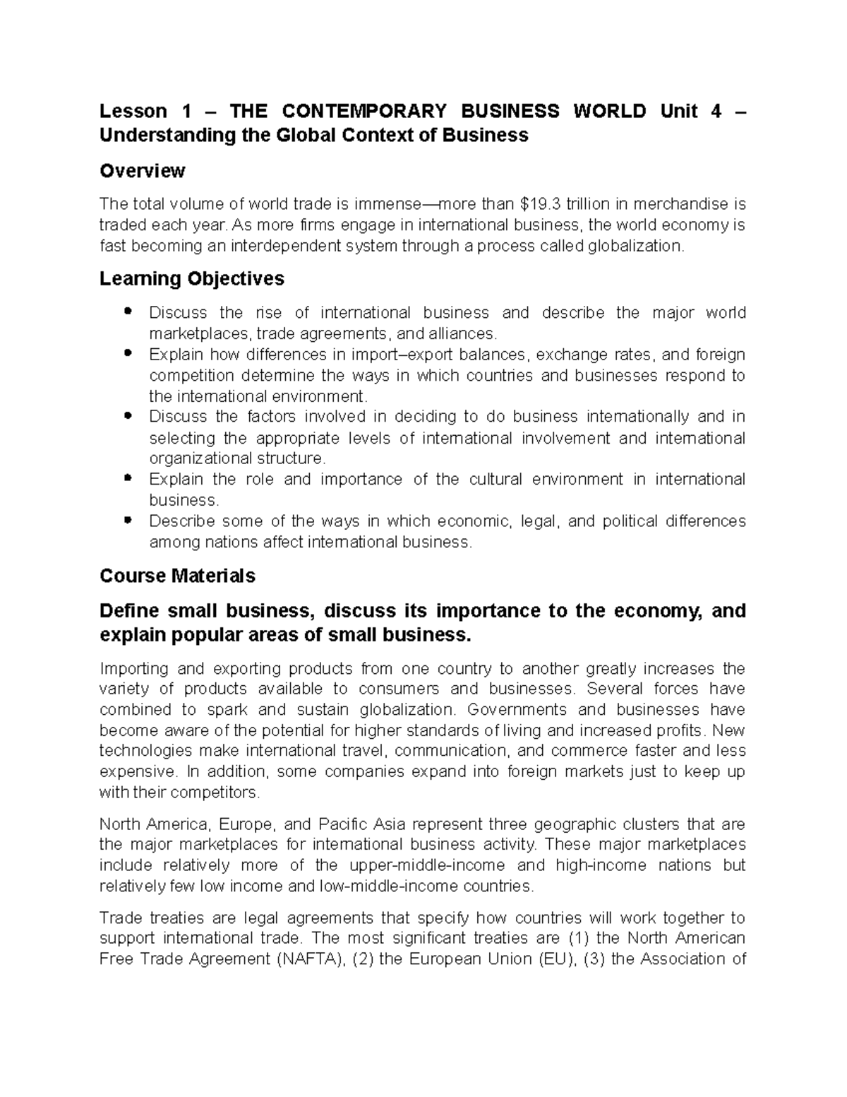 Module 4 Understanding the Global Context of Business - Lesson 1 – THE ...