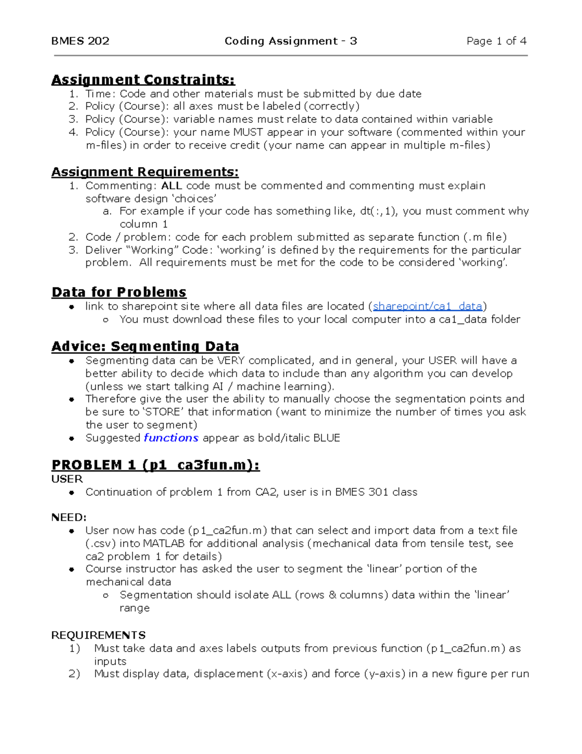 CA(3) Problem Statement(v05.03 - Assignment Constraints: 1. Time: Code and other materials must ...