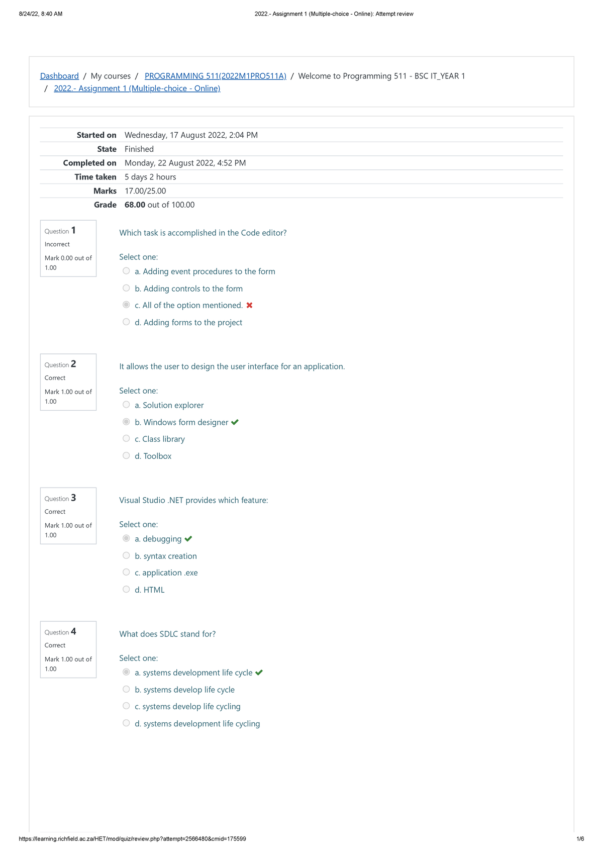 Program - practice in information system - Dashboard / My courses ...