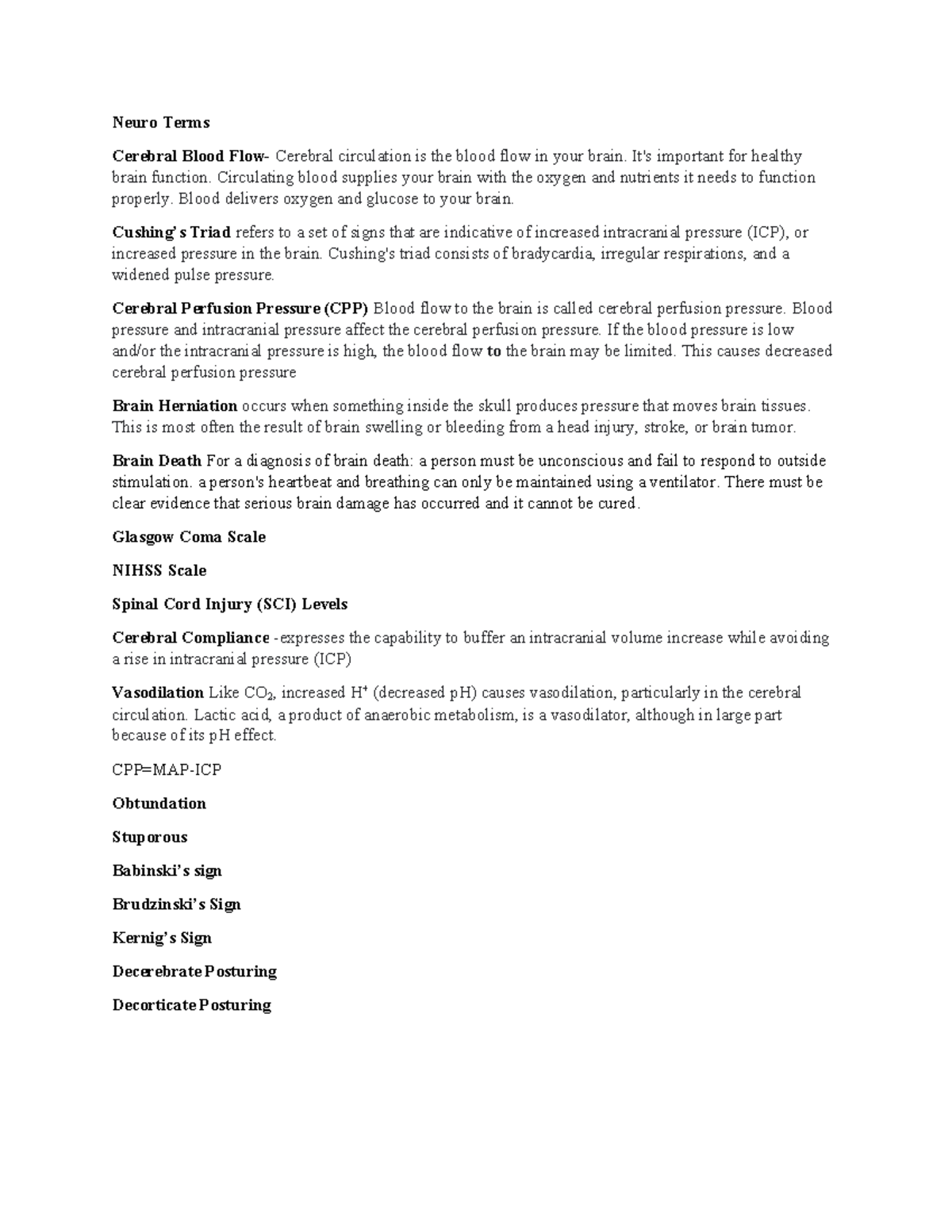 Neuro Terms 1 - study info - Neuro Terms Cerebral Blood Flow- Cerebral ...