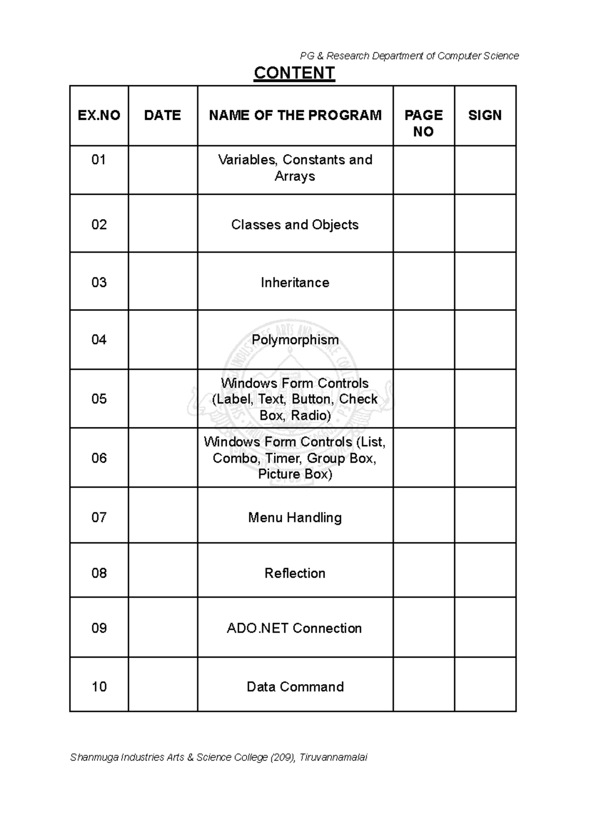 C# Record - ####### PG & Research Department of Computer Science ...