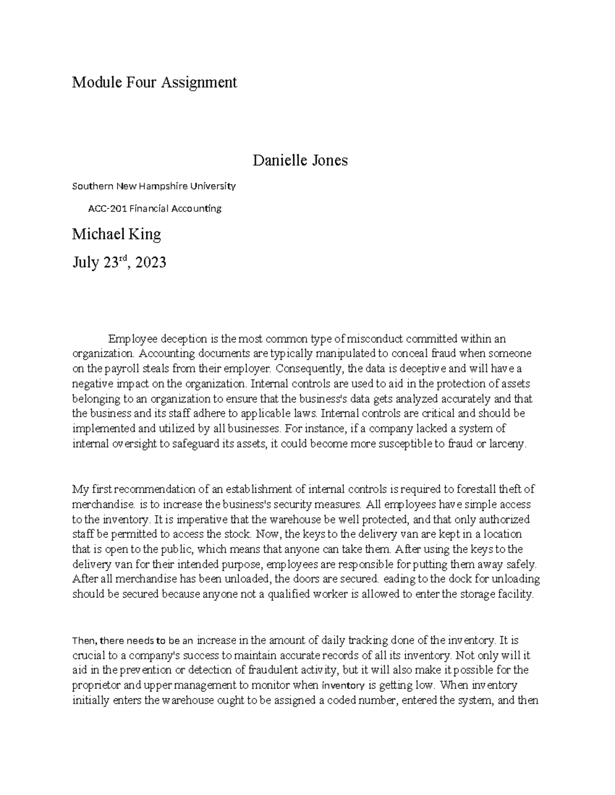 Acc-201 Module 4 assignment - Module Four Assignment Danielle Jones ...