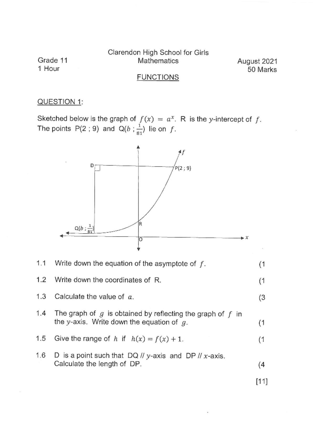 Gr 11 Functions full topic test on parabola, straight line, hyperbole ...